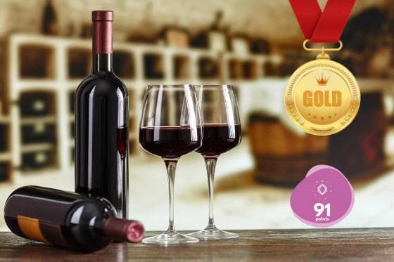 Vin rouge médaillé d'or - Note 91/100, 6 bouteilles d'exception, 5 ...
